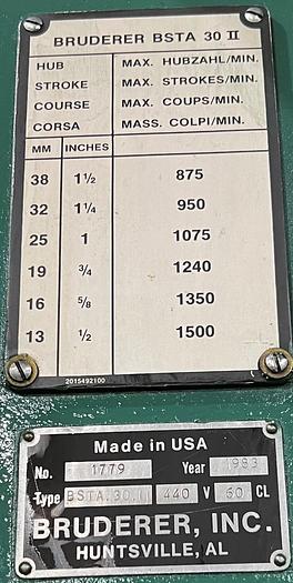 Used 1983 BRUDERER BSTA 30II for Sale in Ringwood, New Jersey