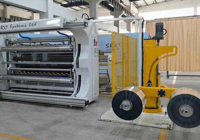 82" WIDE SRC SYSTEMS LTD. MODEL 810-LS DUPLEX SLITTER REWINDER...