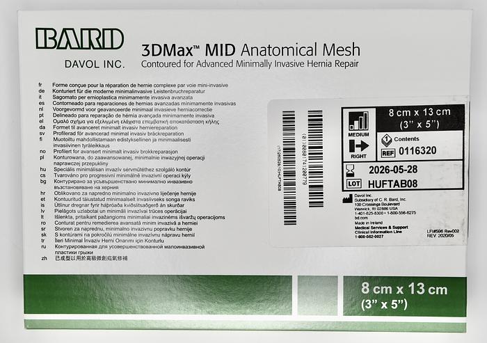 New BARD DAVOL INC. 0116320 3DMAX MID ANATOMICAL MESH CONTOURED, MEDIUM ...