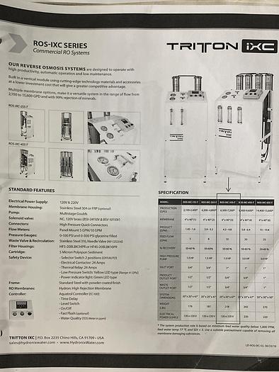 Used Triton IXC Reverse Osmosis Water Purification System for Sale at ...