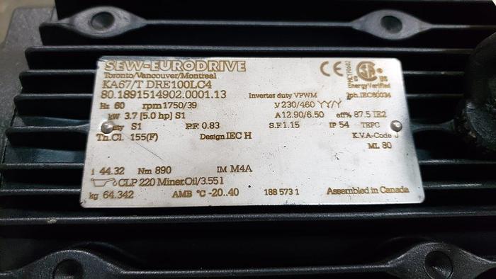 Used Sew-Eurodrive KA67 Helical Bevel 5 Hp Gear Unit for Sale at Steep ...