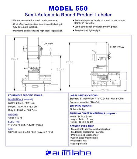 Used Auto Labe 550 Semi-Automatic Bottle Labeler with 280 Label ...