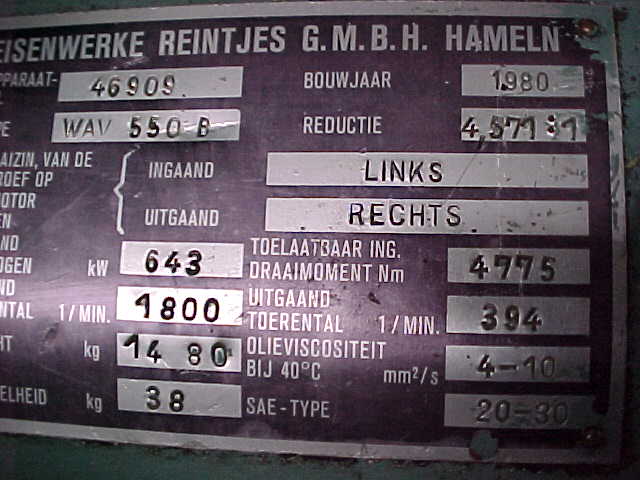 Used 1980 GEARBOX REINTJES WAV 550B for Sale at VIMO Trading Co. B.V.