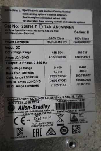 New New Allen Bradley PowerFlex 755 VFD 20G14TD740AN0NNNNN 700 HP M...