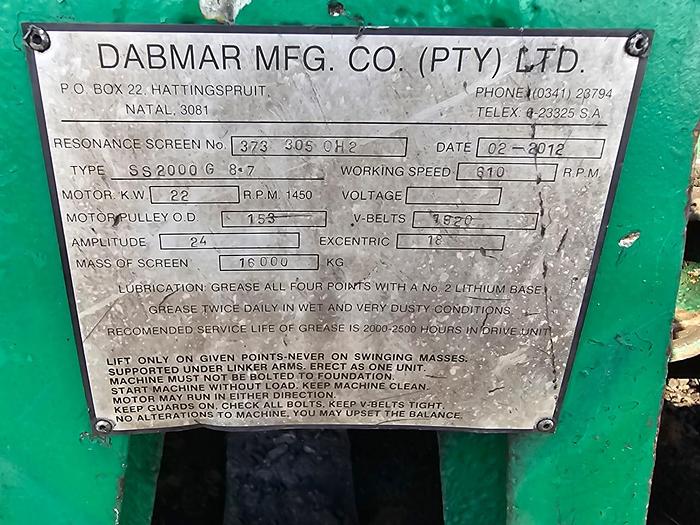 Used DABMAR DOUBLE DECK SCREEN 8700 MM X 2050 MM for Sale in Emalahleni ...