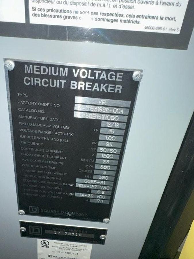 New 2012 Square D 15kv Line up for 28MVA Power Generation 28MVA 15kv ...