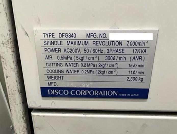 Used 1997 Disco DFG840 for Sale at Tara Semiconductor Technology