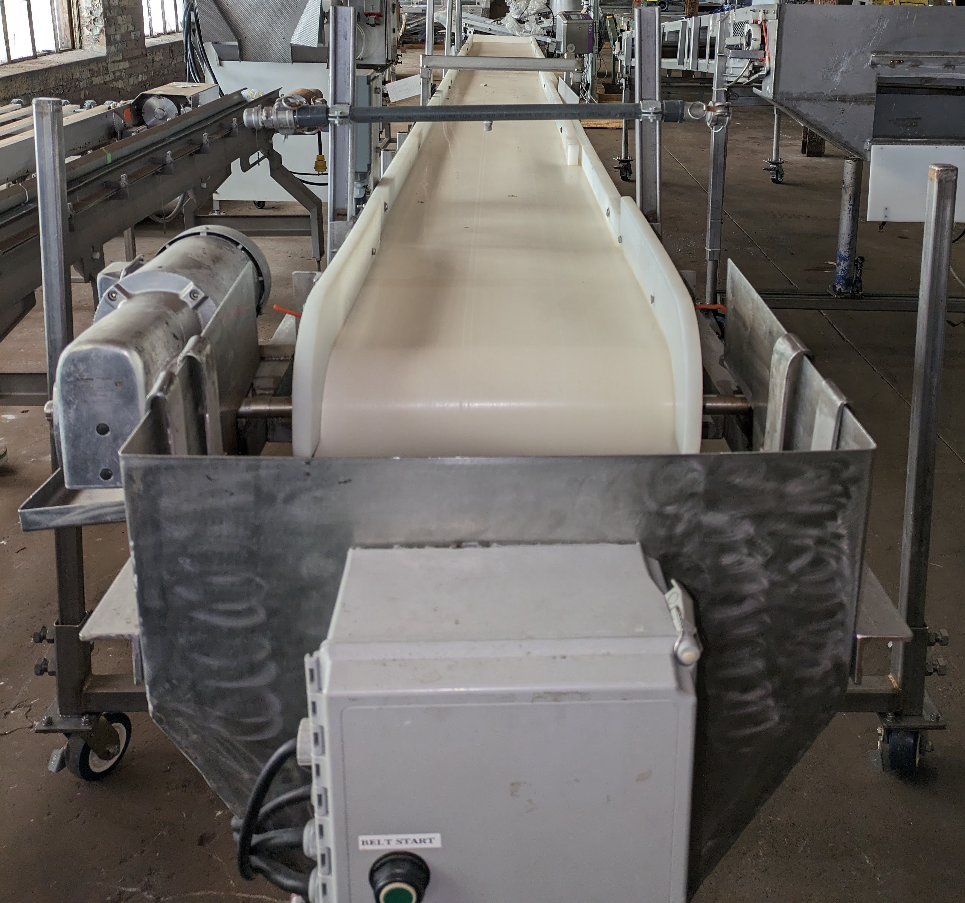 Used conveyor, stainless steel frame, 18" wide 21' long PVC belt ...