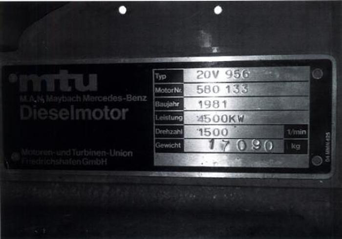 USPE 4.50 MW 1981 MTU 20V 956 Diesel Generator