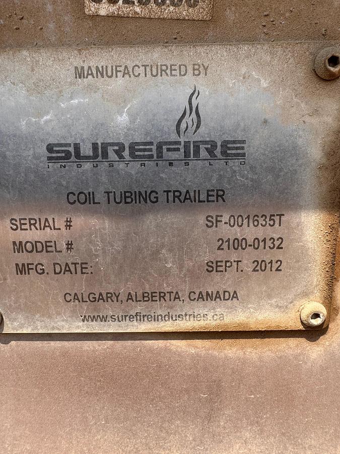 Used 2012 Surefire Industries Coil Tubing Trailer - Reel with Guide ...