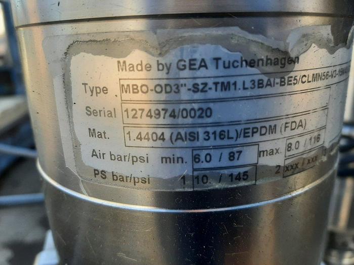 Used Valve, Shut-Off, 3", 316L Stainless Steel, GEA, Model MBO-OD3, Double-Seat #S744920 for...