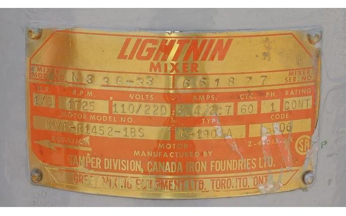 Used USED LIGHTNIN TOP ENTRY MIXER, MODEL: N 33G33, 0.33 HP for Sale in ...
