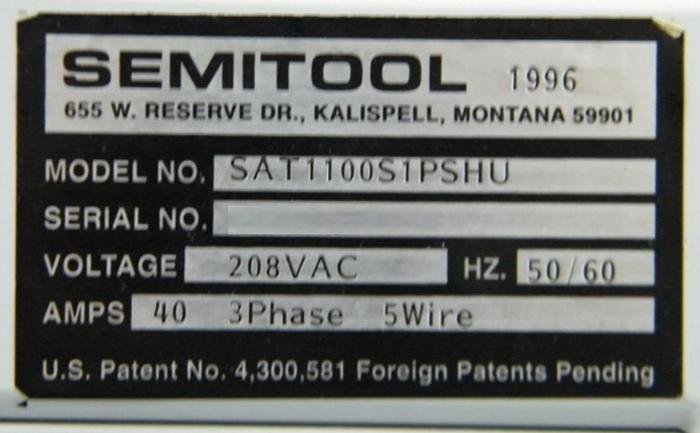 Used 1996 Semitool 1-Chamber Spray Acid Tool (SAT) for Sale at Tara...