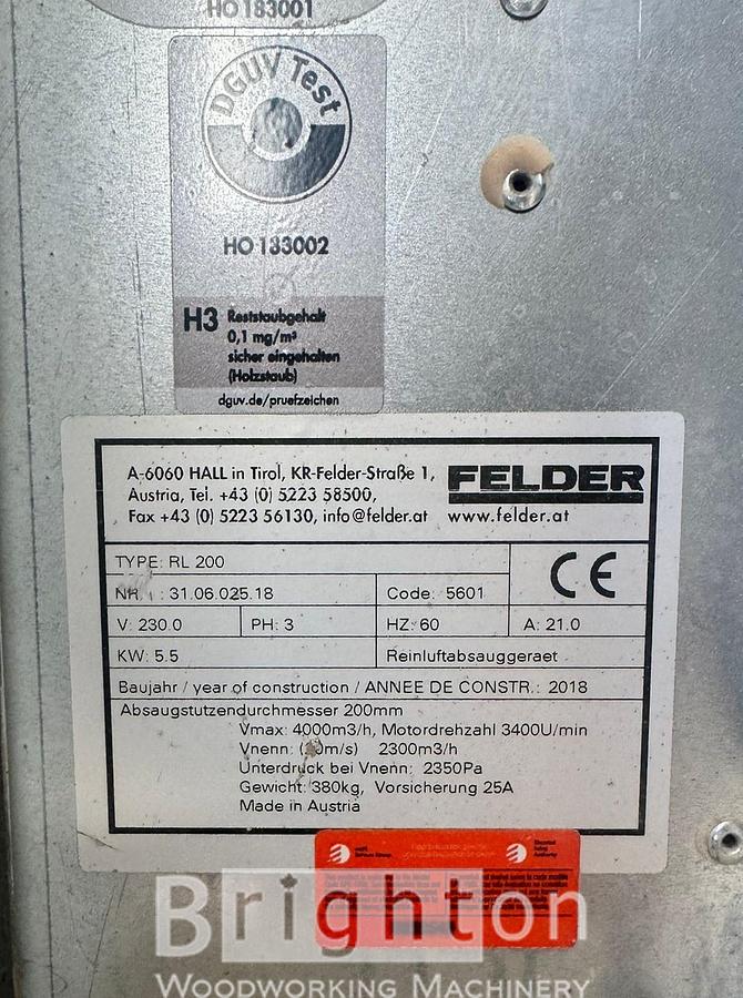 Used 2018 Felder RL200 used dust collector #BM2712 for Sale in Uxbridge ...