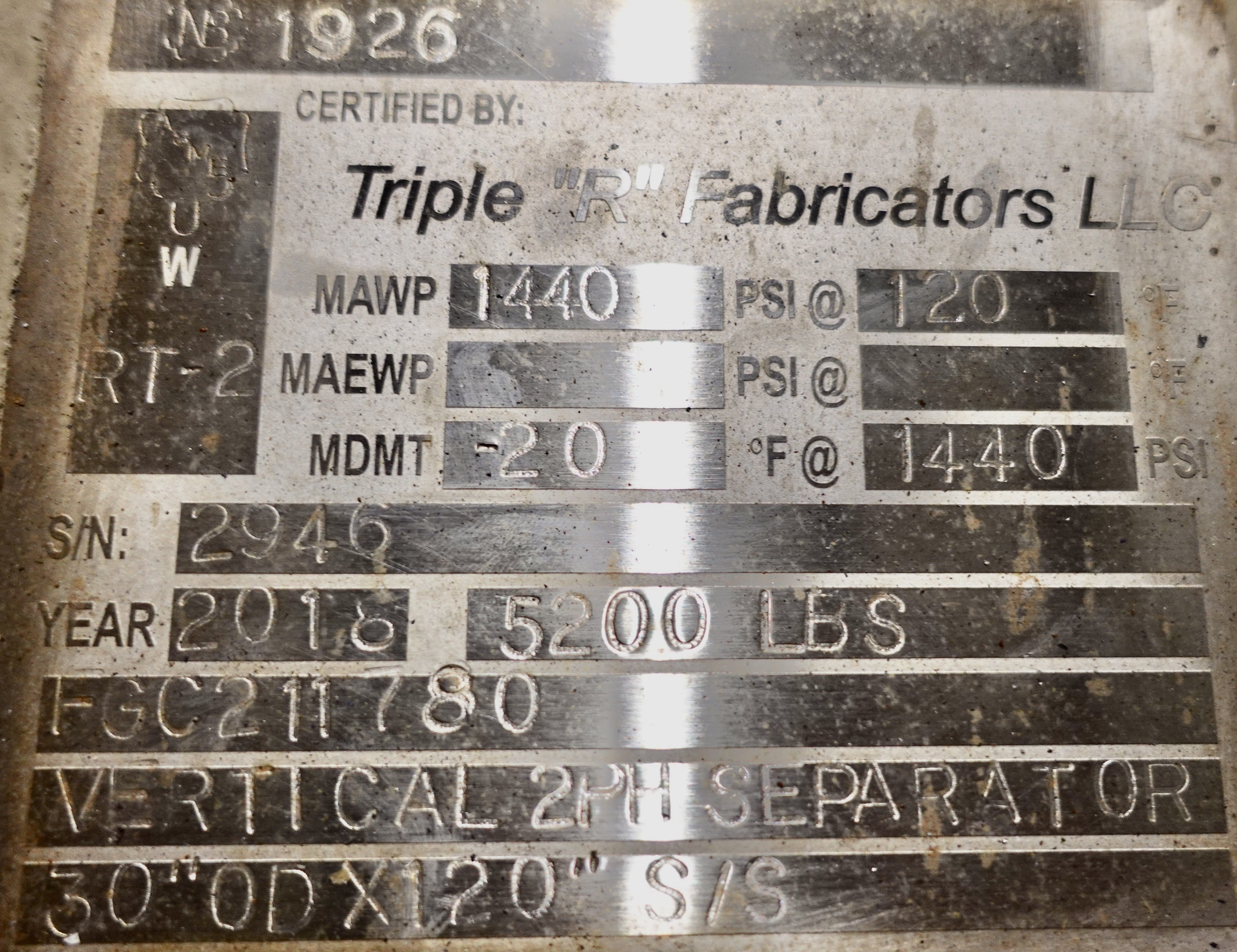 Used Separator, Vertical, 2P, 30"x10', 1440# for Sale in Pennsylvania