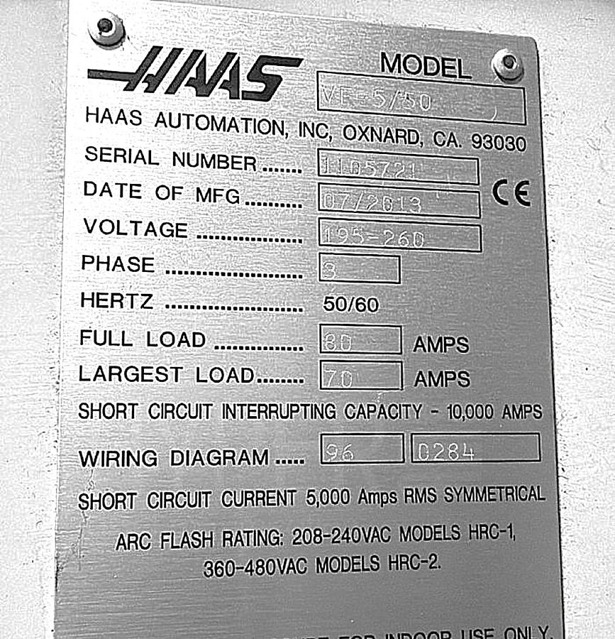 Used 2013 HAAS VF-5/50 CNC Vertical Machining Center for Sale at ...