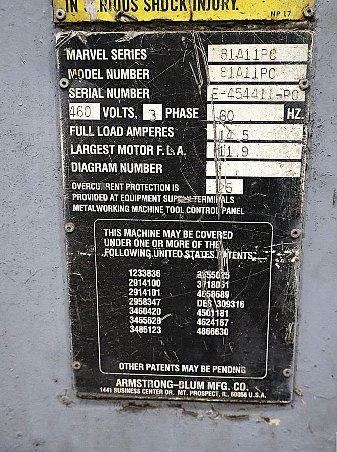 Used MARVEL 18" X 20" 81A11-PC MITER HEAD AUTOMATIC FEED VERTICAL BAND ...