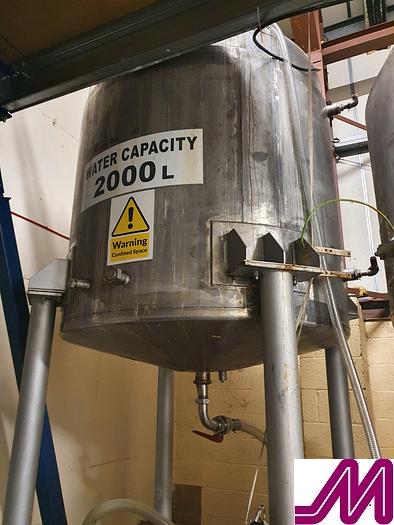Used 2,000 Litre Stainless Steel Jacketed Mix Tank with Atex Rated ...