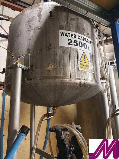 Used 2,500 Litre Stainless Steel Jacketed Mix Tank with Atex Rated ...