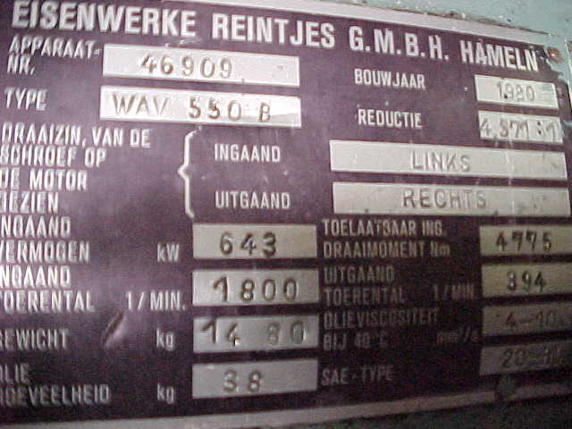 Used 1980 GEARBOX REINTJES WAV 550B for Sale at VIMO Trading Co. B.V.