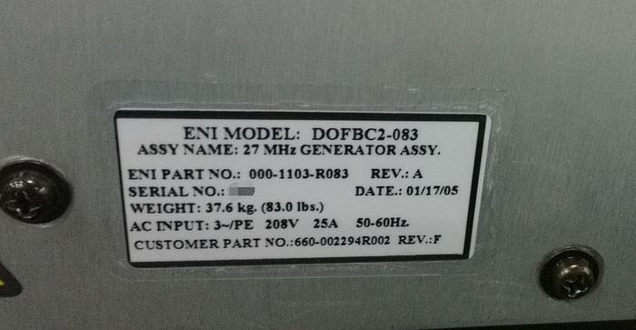Refurbished MKS ENI OB2 27MHz RF Generator for Sale at Tara Semicon...