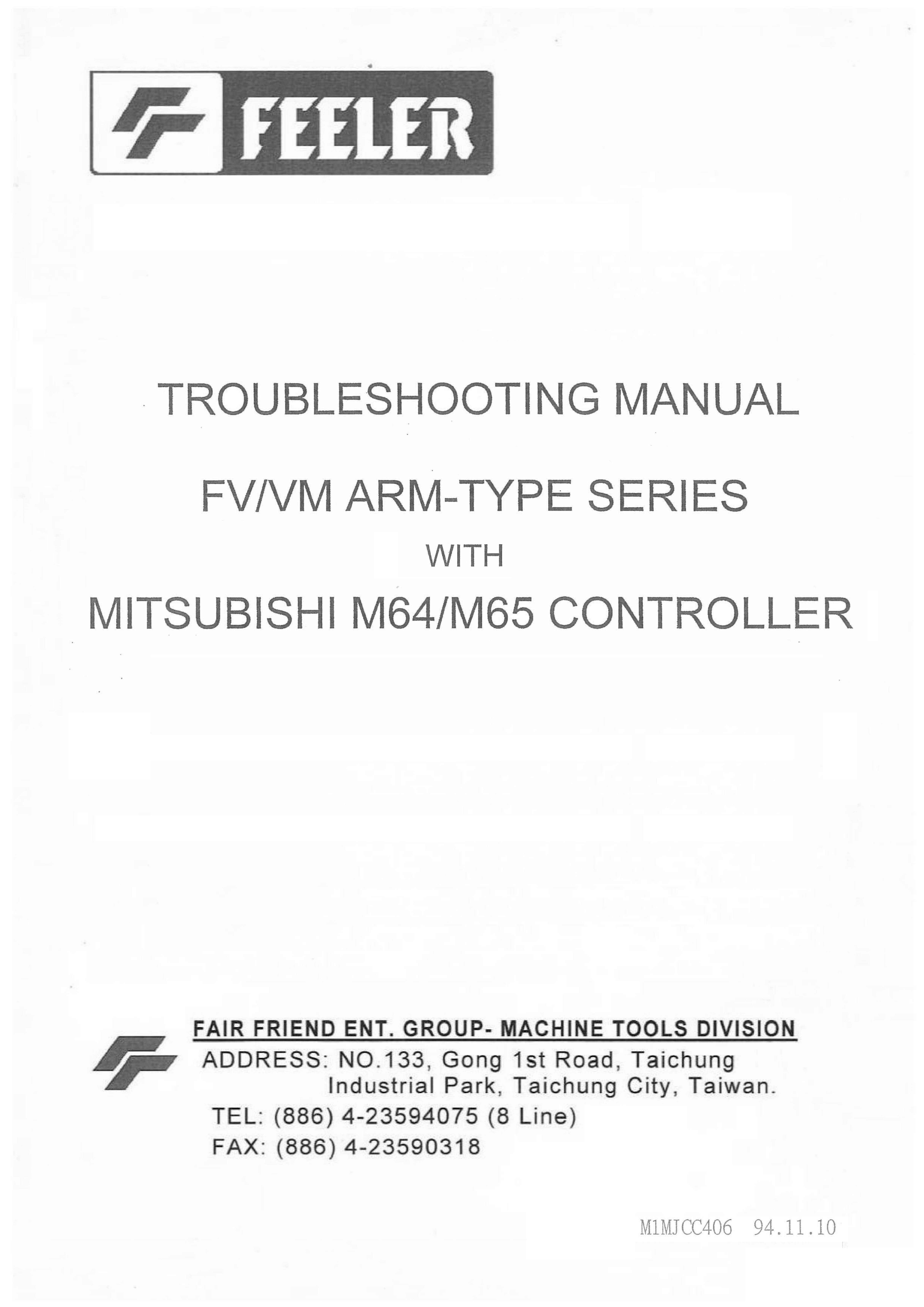 Used Manual for Used Feeler Machine FV/VM Arm-Type Series with Mits...