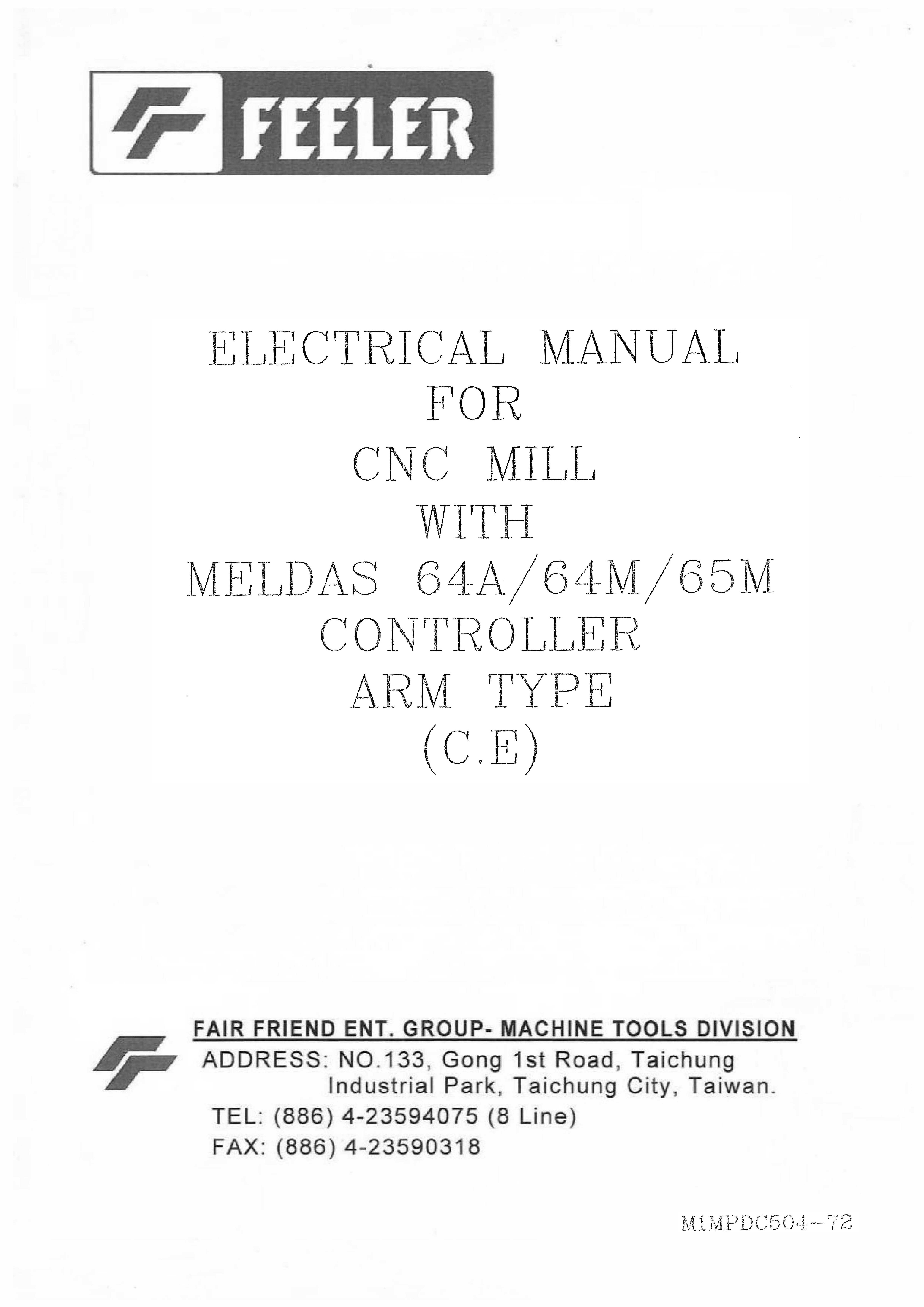 Used Manual for Used Feeler Machine CNC Mill with Meldas 64A/64M/65...