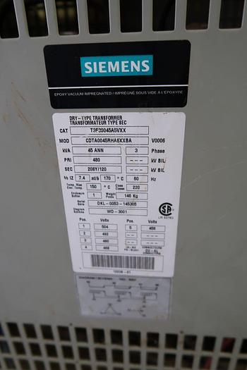 Used SIEMENS 45 KVA DRY TYPE TRANSFORMER for Sale at Global Equipme...