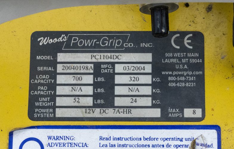 Used 2004 Wood's Powr-Grip P11104 Glass Vacuum Lifter for Sale ...