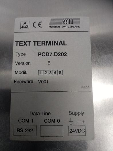 Neu Text Terminal PCD7 D202 Vers B Saia Neuwertig Zum Verkauf B 