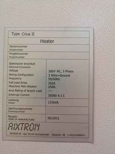 Used 2011 Aixtron Crius II MOCVD for Sale at Tara Semiconductor Tec...