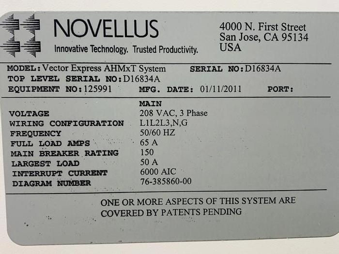 Used 2011 Lam Vector Express AHM for Sale at Tara Semiconductor Tec...