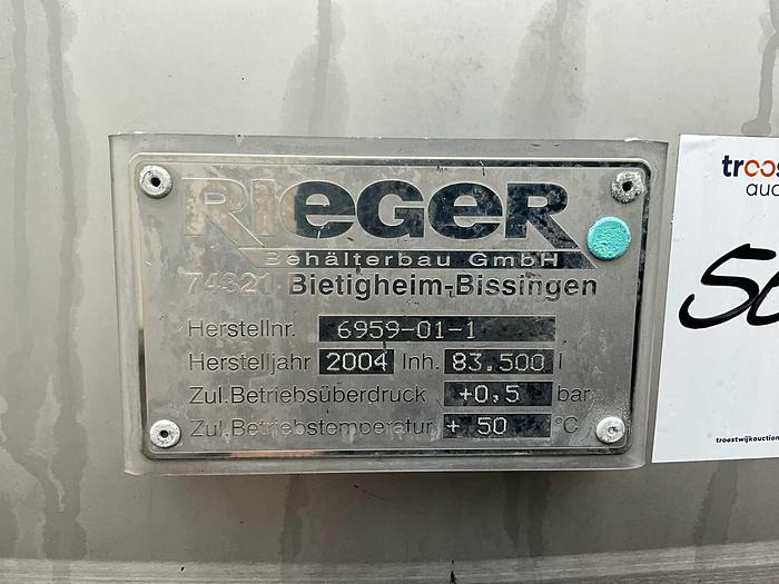 Used 2004 RIEGER s/s vertical storage tank 83.500 L for sale for Sa...