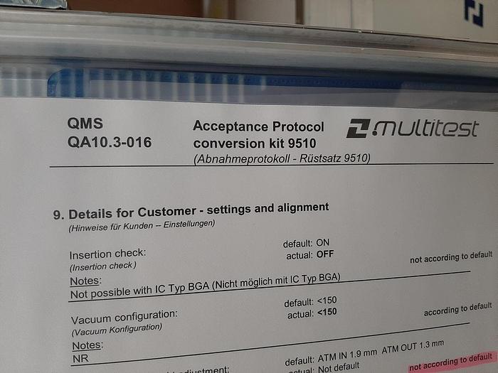 Used Multitest MT9510 -361 CSBGA 16x16x1.4 Single site handler Kit ...