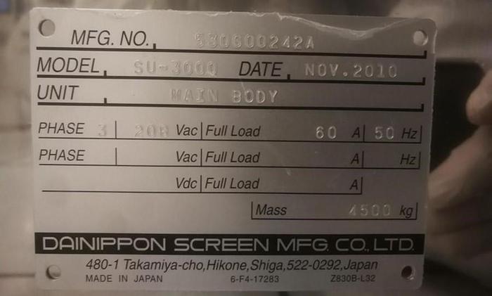 Used 2010 DNS Dainippon Screen SU-3000 for Sale at Tara Semiconduct...