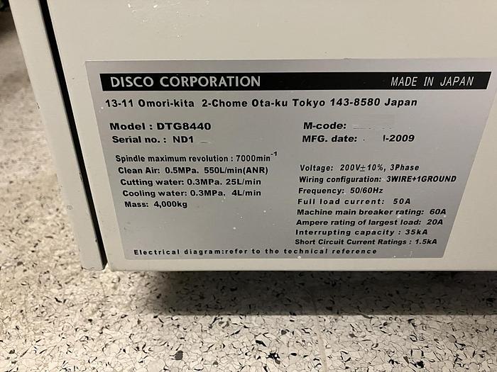 Used 2009 Disco DTG8440 TAIKO wafer grinder for Sale at Tara Semico...
