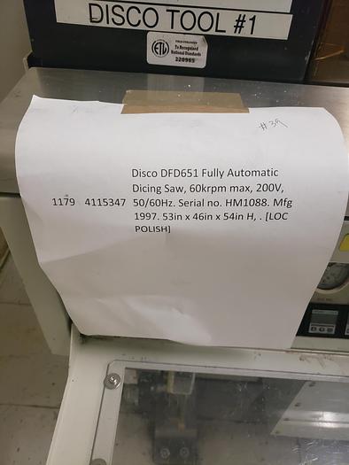 Used DISCO DFD651 Fully Automatic Dicing Saw for Sale at Tara Semic...