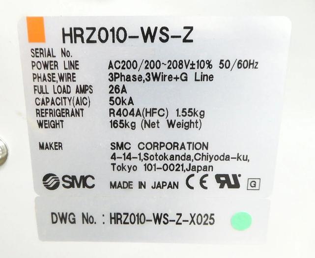 Used HRZ HRZ SMC HRZ010-WS-Z Recirculating Thermo Chiller TEL for S...