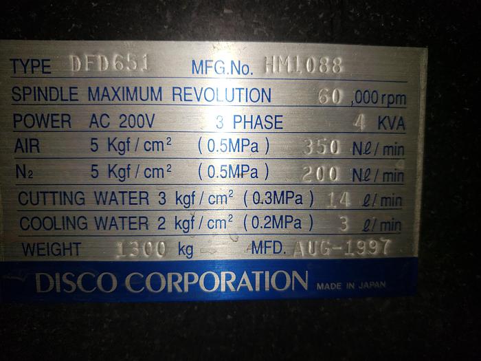 Used DISCO DFD651 Fully Automatic Dicing Saw for Sale at Tara Semic...