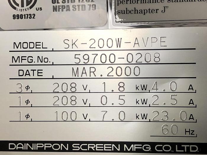 Used 2000 DNS SK-200W 2C/2D for Sale at Tara Semiconductor Technology