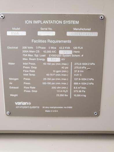 Used 1994 Varian E500-HP for Sale at Tara Semiconductor Technology