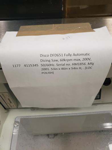 Used DISCO DFD651 Fully Automatic Dicing Saw for Sale at Tara Semic...