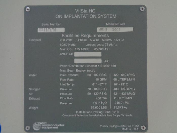 Used 2005 VARIAN Viista HC High Current Implanter for Sale at Tara ...